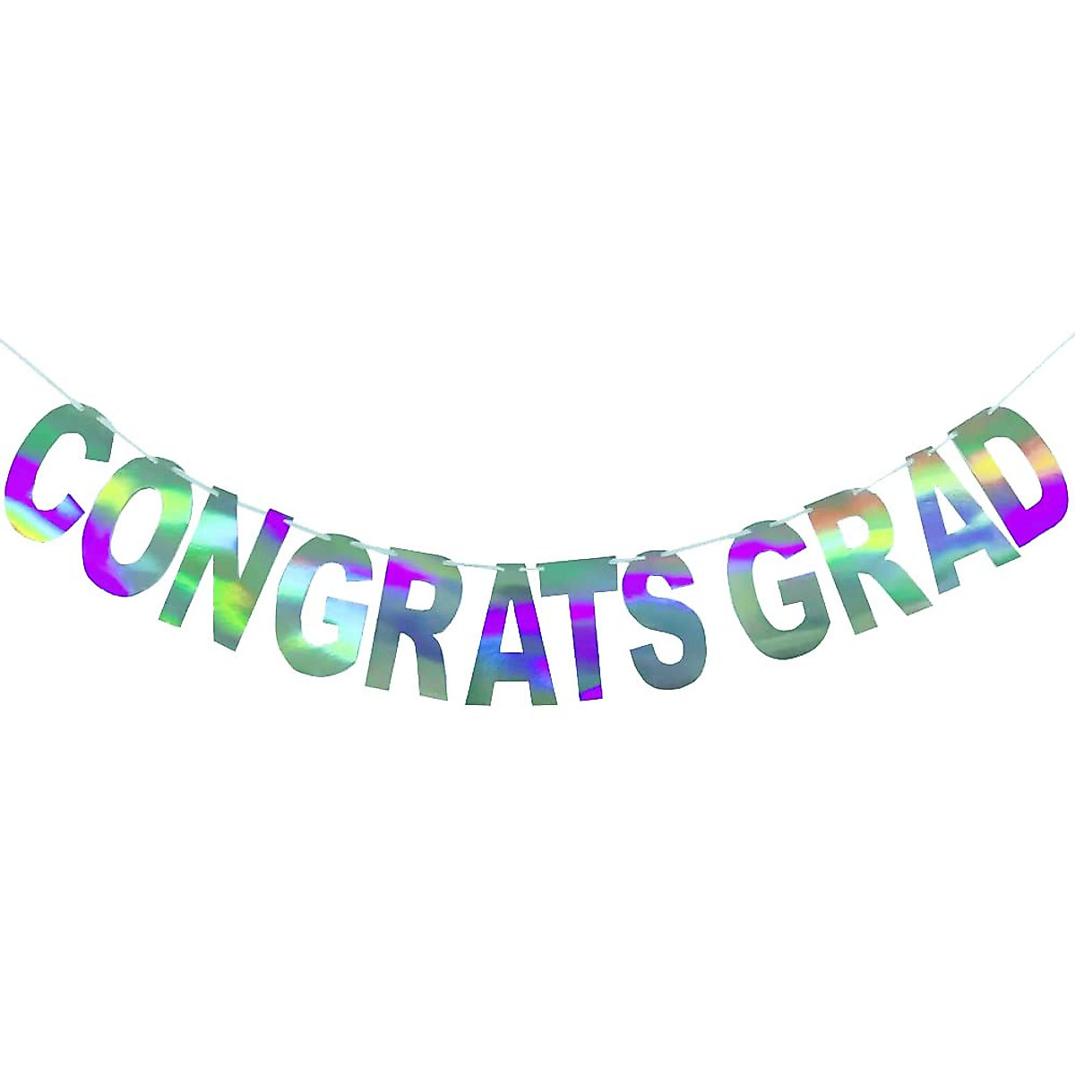 Holographic Congrats Grad Banner Decorations Sign, Iridescent Hanging Bunting String Flag Garland for Graduation Ceremony Party Decoration