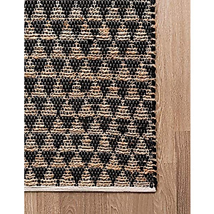 Unique Loom Chindi Jute Collection Geometric, Bohemian, Modern, Triangles, Casual Area Rug (4' 0 x 6' 0 Rectangular, Black/Natural)