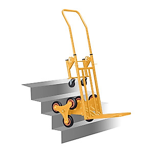 Relaxdays Stair Climbing Hand Truck, Folding Cart, up to 50/150 kg, Solid Rubber Tyres, Height Adjustable, Yellow, 124 x 54 x 77 cm