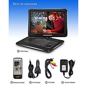 UEME 16''Portable DVD Player with 14''HD Large Screen, Mobile DVD Player for Kids with Rechargeable Battery, Support USB/SD Card/Sync TV and Multiple Disc Formats