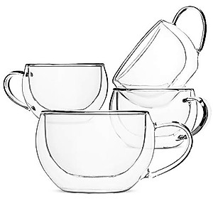 BTaT- Insulated Espresso Cups, Glass Tea Cups, Set of 4 (6 oz, 180 ml), Glass Coffee Mugs, Espresso Cups, Double Wall Glass Cups, Latte Cups, Tea Glasses, Latte Mug, Espresso Glass