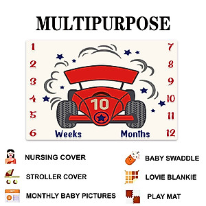 VIDMOT Racing Car Baby Monthly Milestone Blanket 48x40in Cute Baby Month Blanket Soft Plush Months Quilt for Nursery Decor Newborn Bedding BTLSVV16