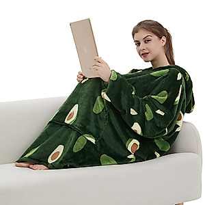 ABENCA Wearable Blanket Hoodie Adult Oversized Sweatshirt Light Flannel Sherpa, Warm and Cozy, One Size Fits All.Avocado