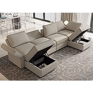Belffin Modular Sectional Sofa with Reversible Chaises Velvet U Shaped Sectional Couch with Storage Seat Grey