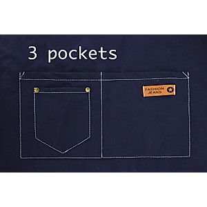 Adjustable Canvas Bib Apron With 3 Pockets Cooking Kitchen Artist Apron For Women Men (Blue)