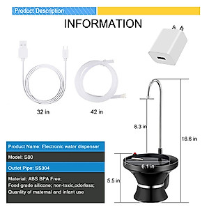 5 Gallon Water Dispenser Pump - Automatic Electric Water Jug Pump for 5 Gallon Bottle Loading, USB Charging Drinking Water Dispenser, Portable Mini Water Bottle Pump for Home Office Camping Travel