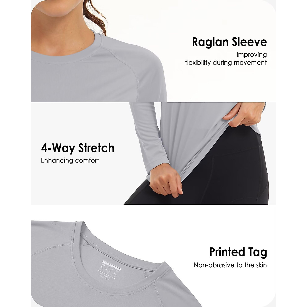 Boladeci Swim Shirt Women Rashguard Long Sleeve Shirt Quick Dry UPF 50+ UV Protection Shirt Outdoor Workout Sport SPF Tops Sun Shirts Light Gray S