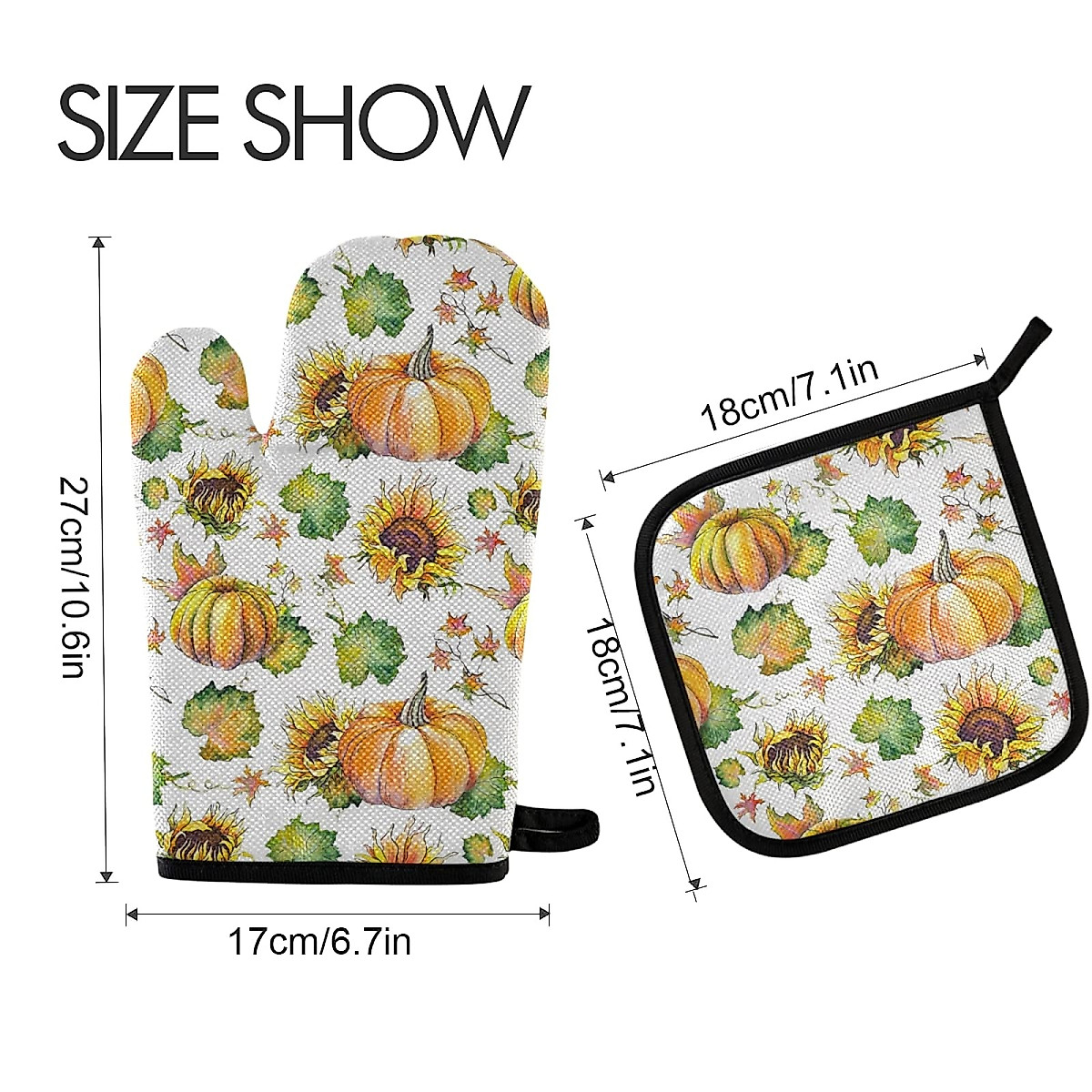 Autumn Pumpkin Sunflower Thanksgiving Oven Mitts and Pot Holders Fall Harvest Oven Mitts Potholders Mittens for Kitchen Cooking BBQ Baking Bakeware