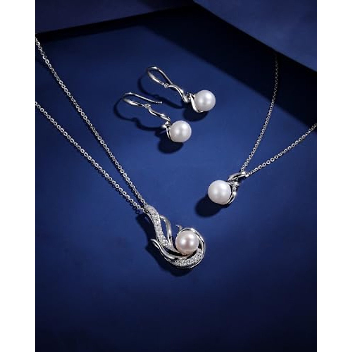 FANCIME June Birthstone 925 Sterling Silver Twist Pearl Necklace with Genuine Quality 9-10mm Freshwater Cultured Pearls Fine Pearl Jewelry for Women