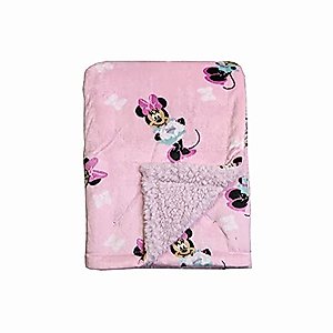 Disney Cudlie Baby Girl Minnie Mouse MNK/Sherpa Blanket with Lovely Bow Print