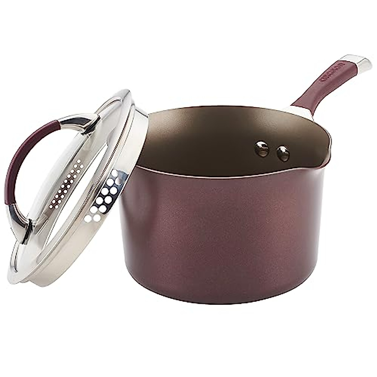 Circulon Symmetry Hard Anodized Nonstick Sauce Pan/Saucepan with Straining and Lid, 3.5 Quart, Red