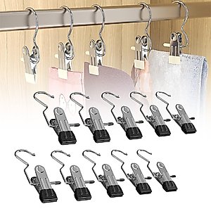 50 PCS Stainless Steel Laundry Hanging Hooks Clips, Anti-rust Clip Space-saving Clothespin Hat Pants Storage Hanging Travel Hook, 360° Rotating Hanger Clips Towel Clips Boot Hangers for Closet (Black)