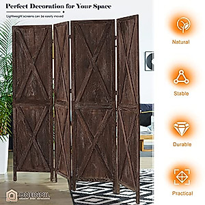oneinmil Room Divider, 5.8 Ft Tall Folding Privacy Screens Room Divider, 4 Panel Wood Freestanding Partition Wall Dividers, Rustic Barnwood, Brown