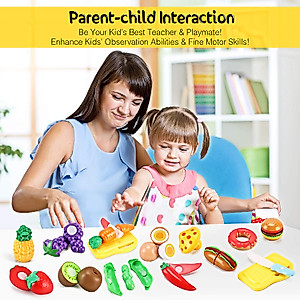 33pcs Cutting Pretend Play Food Toys for Kids Kitchen Set Playset Accessories BPA Free Peel & Cut Toy Food Fruits and Vegetables Toys, Christmas Birthday Gift for Toddlers Girls Boys Kids Storage Box