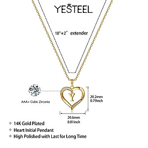 Heart Initial Necklace for Women, 14K Gold Plated Cubic Zirconia Heart Pendant Necklace, Dainty Initial Charm Necklace Alphabet Letter A to Z Initial Jewelry for Women Girls