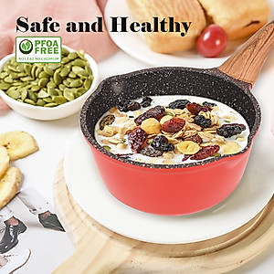 MINLUFUL Nonstick Saucepan with Lid, 1.8 Quart Classic Red Granite Coated Pasta Soup Pot for All Stovetops, 7 Inch Small Sauce Pan for Cooking Sauce Soup and Milk