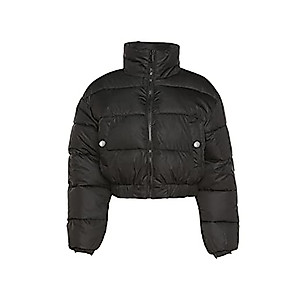 Gihuo Womens Cropped Quilted Puffer Jacket Lightweight Padded Coat Warm Puffy Coat Zip UP Bubble Coats with Pockets(Black-S)