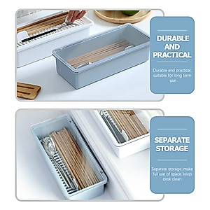 Cabilock Tool Organizer Box Chopstick Draining Box Chopstick Holder Kitchen Cutlery Storage Case Flatware Tray with Lid Utensil Storage Container Kitchen ( Blue ) Metal Chop Sticks