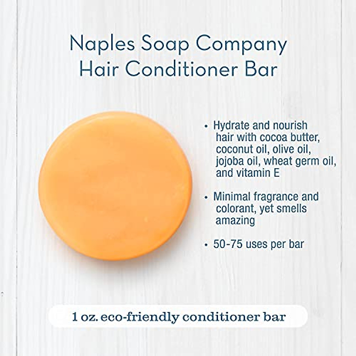 Naples Soap Company, Protein Enriched, 50-75 Use, Solid Hair Conditioner Bar, Eco-Friendly Haircare, Helps Ensure Vibrant, Healthy Hair, All Hair Types, Florida Fresh, 1 oz