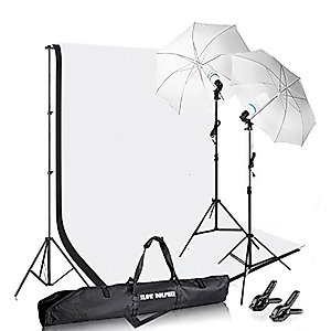 SLOW DOLPHIN Photography Photo Video Studio Background Stand Support Kit with Muslin Backdrop Kits (White Black),1050W 5500K Daylight Umbrella Lighting Kit
