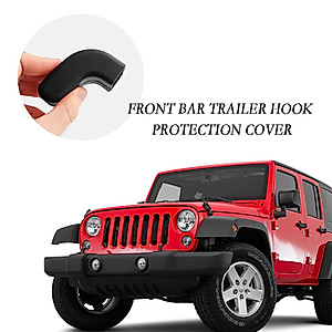 Easy-Going Front Bumper Tow Hook Cover Perfectly Compatible with Jeep 07-23 Wrangler JK JL JT for Buffering,Awesome Car Decoration Tow Hook Protector (Black-2pcs)