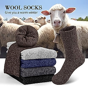 5 Pairs Wool Socks Mens, Thick Warm Winter Socks, Soft Wool Hiking Socks, Casual Crew Socks for Men (US Size 6-13)