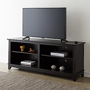ROCKPOINT 58inch TV Stand Media Console for TV’s up to 65 Inches, Home Living Room Storage Console, Entertainment Center with 4 Open Storage Shelves, Modern TV Console Table (Black)