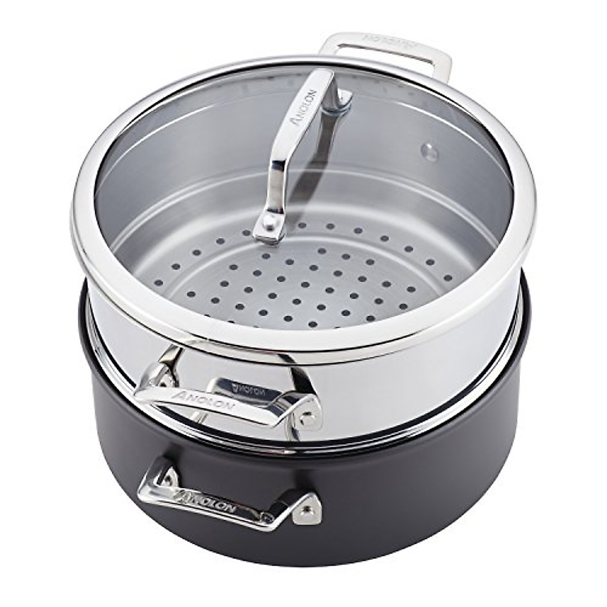 Anolon Authority Hard-Anodized Nonstick Covered Dutch Oven with Steamer Insert, 5-Quarts, Gray