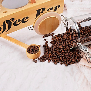 3Pcs Glass Coffee Canister with Shelf Printed Coffee Bar, Sugar Container, 3x53oz Glass Coffee Bean Storage Jars with Airtight Locking Clamp Lids Spoons, Coffee Containers Set Kitchen Food Storage Tea