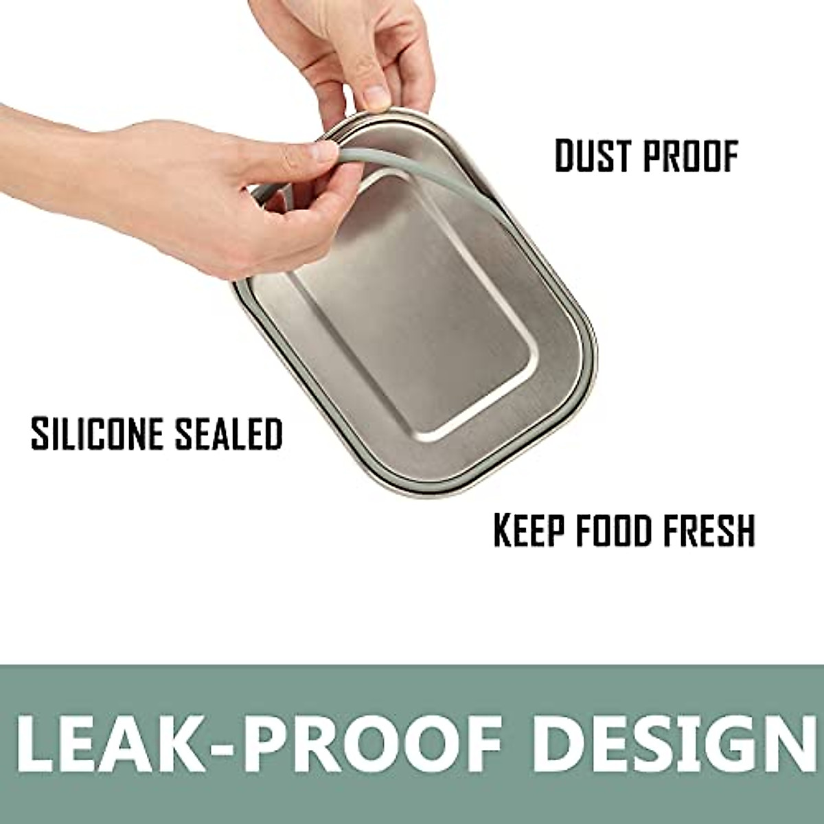 Stainless Steel Lunch Box-1200ML Metal Leak Proof Bento Container for Sandwich Storage, Meal, Rice, Snack-Perfect Sized for Kids, Adults, Men, Women, Boys-2 Compartments-Removable Divider