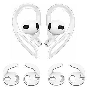 ALXCD Ear Hook Ear Tips Compatible with AirPods 3, 1 Pair Over-Ear Soft Adjustable Ear Hook & 2 Pairs Sport Silicone Ear Tips in 1 Set [Anti Slip][Anti Lost], Compatible with AirPods 3 (1C+2S) White