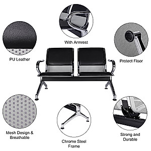 Kinfant 5-Seat Waiting Room Chairs Sofa Furniture - Office Guest Reception Chair with Armrest for Waiting Room Airport Hospital Bank (Black - PU+Mesh)