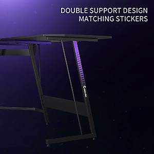 CubiCubi 53 inch Diamon L Shaped Gaming Desk Gamer Workstation, Home Computer Carbon Fiber Surface Corner Gaming Desk PC Table with Cable Tray