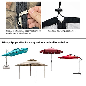 7.5-11 FT Patio Umbrella Mosquito Net, Polyester Mesh Umbrella Screen, Universal Canopy Umbrella Mosquito Netting with Zipper Door and Adjustable Rope, Fit Outdoor Umbrellas and Patio Tables