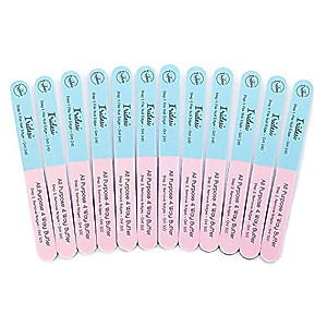 Iridesi 4 Way Finger Nail File and Buffer, Emery Boards For Natural Nails, 4 Fingernail Files in 1, Professional Filer Board and Shiners, 7 Inches Long, Salon Supplies Buffers Shine Kit, 12 Pack