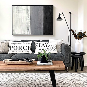 TAJWE Outdoor Pillow Covers Waterproof 12x20 Set of 2 Welcome to Our Porch Stay Awhile Cushion Cases for Patio Furniture Sofa Couch Decor