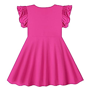 LNKXRTY Toddler Girls Cotton Dress Double Flutter Sleeve Baby Ruffle Dress Kids Casual Swing Dresses 392 Rose Red 90