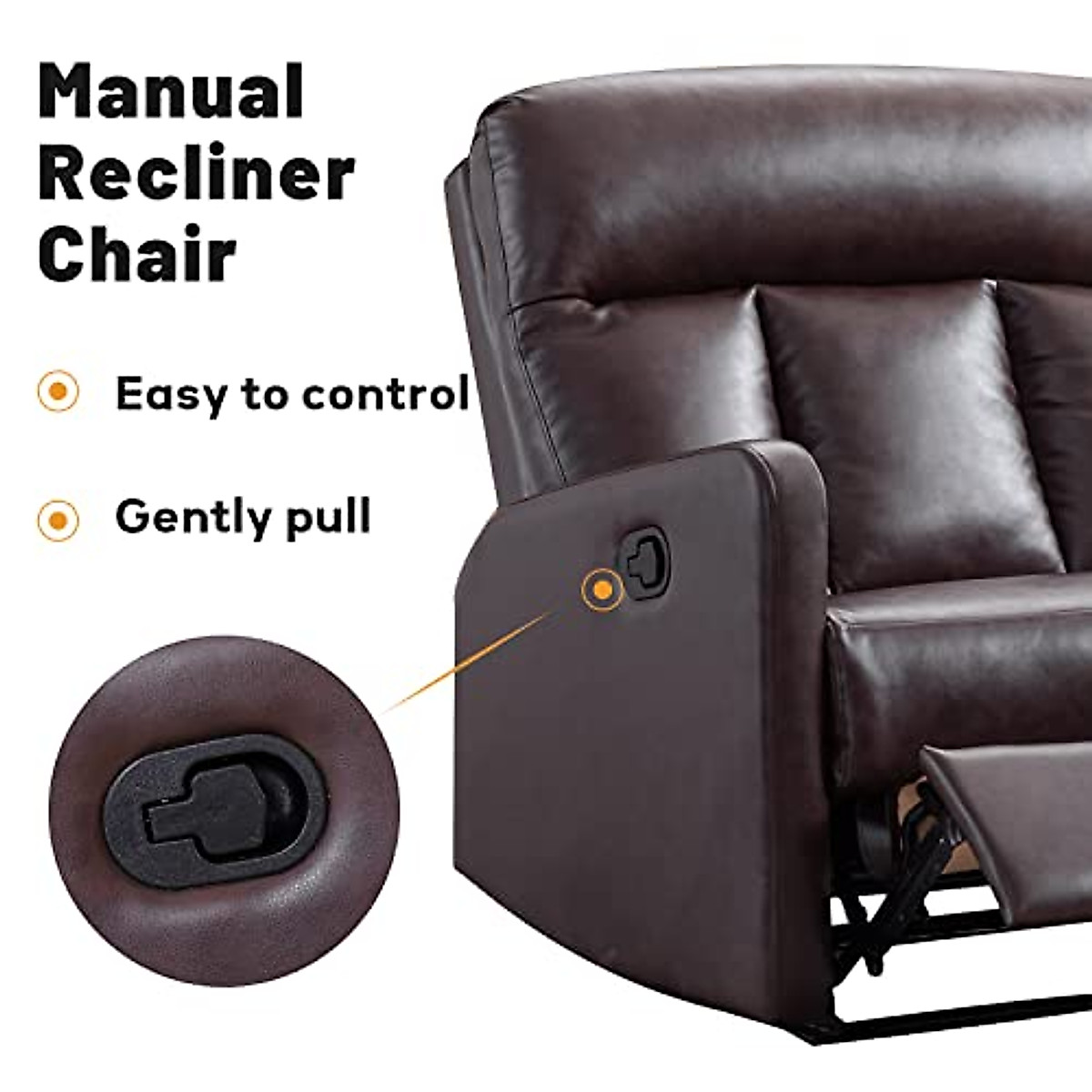 ANJ Oversized Recliners 34'' Extra Wide Recliner Chair Big Man Recliner Large Faux Leather 2-Seater Recliners Roomy Manual Reclining Chairs for Living Room, Perfect for Pups to Sit Together, Brown