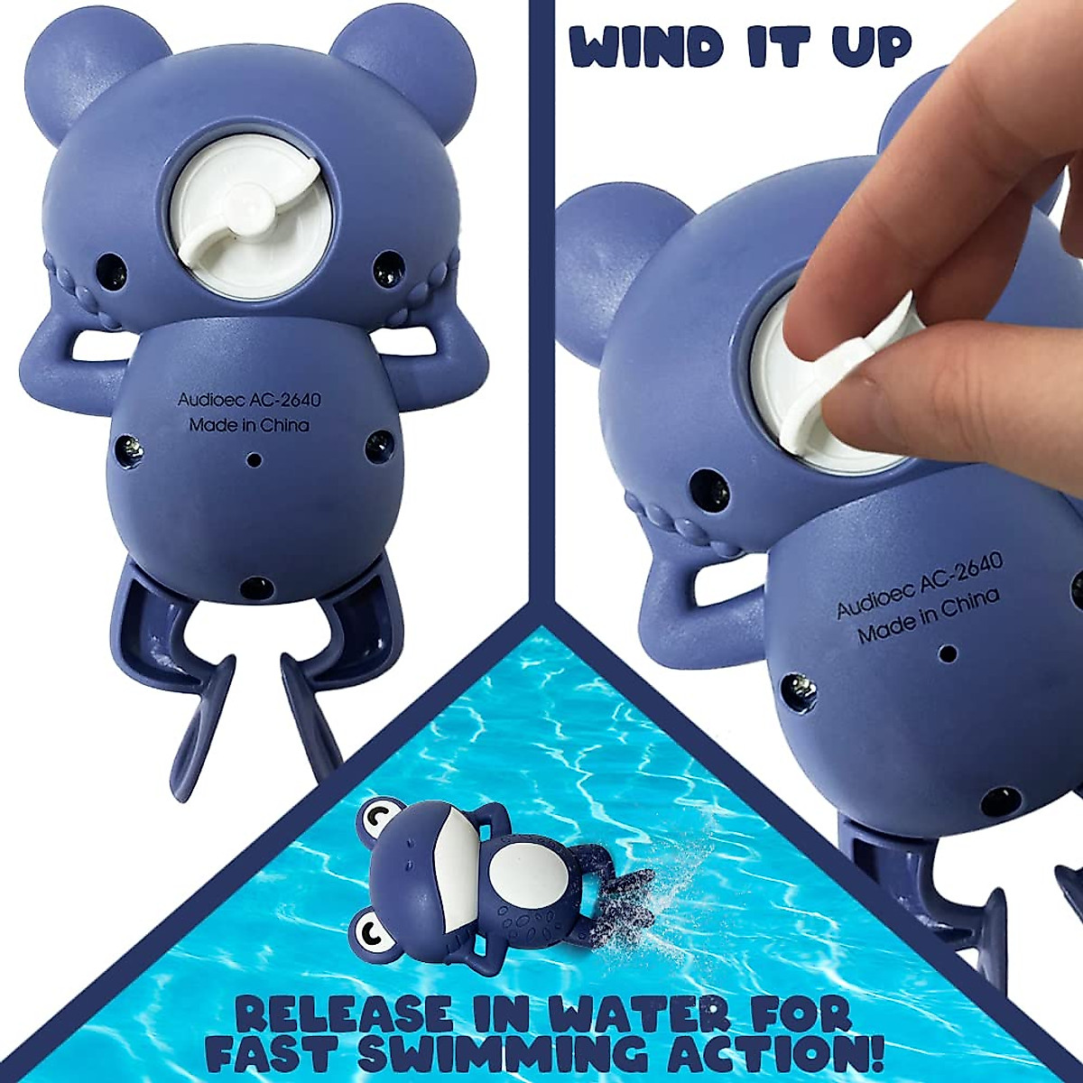 ArtCreativity Wind Up Bath Frogs for Kids, Set of 3, Swimming Frog Toys in Assorted Colors, Frog Bathtub Toys for Kids That Swim in Water, Great as Swimming Pool Toys and Birthday Party Favors