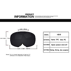 Jueshanzj Ski Goggles 100% UV Protection Snow Goggles for Men, Women Black frame + black film + black red belt