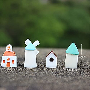 House Fairy Garden Accessories, Hand Painted Windmill Style Miniature Fairy House for Fairy Garden Supplies, Mini Figurines Set of 4 Pieces for Flower Pots Terrarium Decor Bonsai Decor Supplies DIY