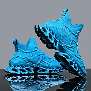 Poramea Mens Womens Slip on Loafers Walking Tennis Shoes Laceless Jogging Blade Sneakers Unisex Mesh Trail Running Casual Athletic Blue Size 8 Women/6.5 Men