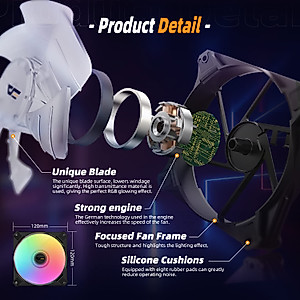 darkFlash 120mm RGB Case Fan, CX6 Addressable ARGB Fan with RGB PWM Fan Hub, High Airflow 5V Motherboard Sync, Ultra Quiet, PWM Static Pressure Fan, High Performance Computer Case Fans, 5 Pack
