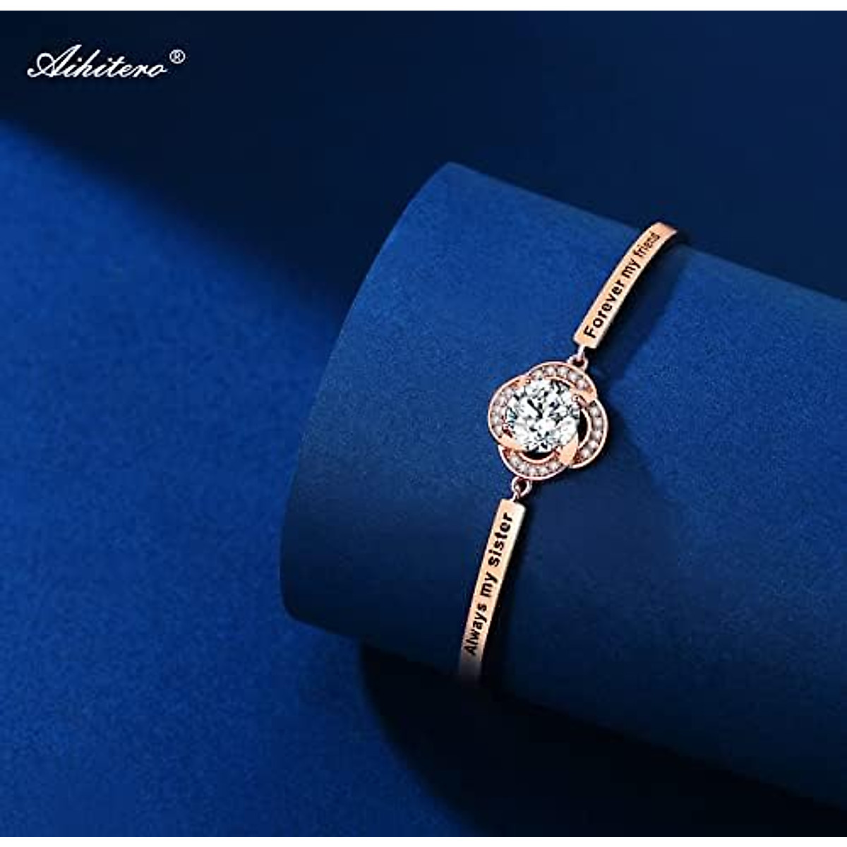 Aihitero Birthday Gift for Sister, Engraved ‘Always My Sister Forever My Friend’ Love Bangle Bracelet, Rose Gold Women Girl Jewelry, Christmas Xmas Anniversary Wedding Present from Brother BFF Sibling