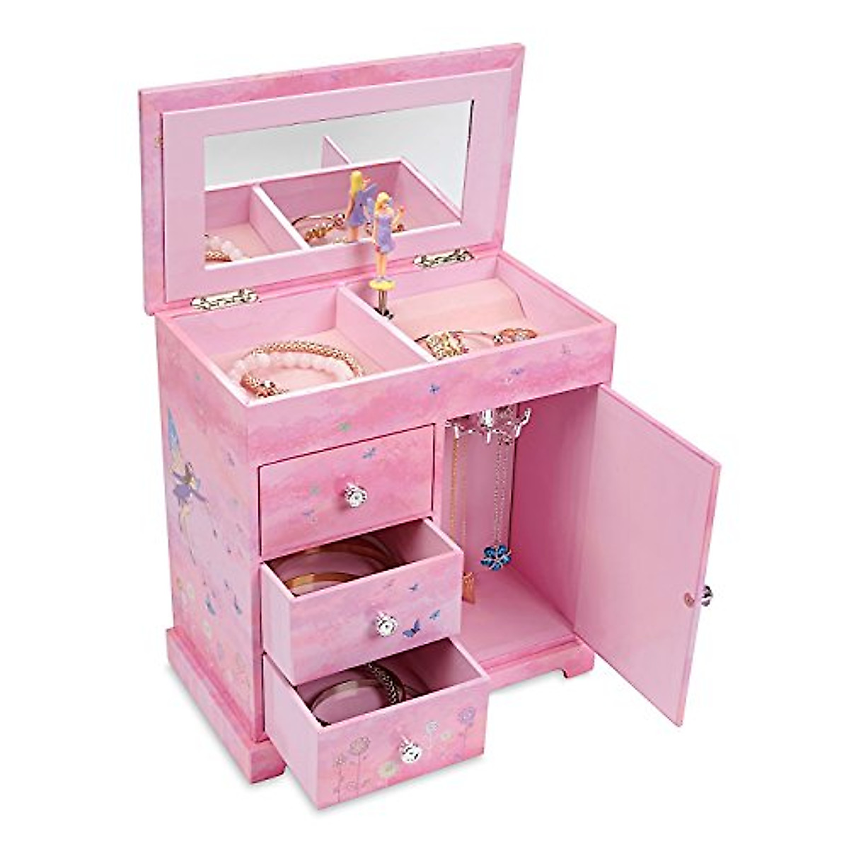 Jewelkeeper Musical Box with 3 Pullout Drawers, Fairy and Flowers Design, Dance of the Sugar Plum Fairy Tune