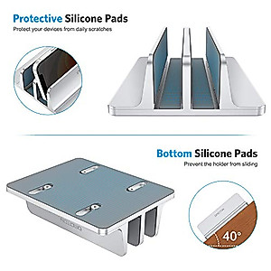 OMOTON [Updated Dock Version] Vertical Laptop Stand, Double Desktop Stand Holder with Adjustable Dock (Up to 17.3 inch), Fits All MacBook/Surface/Samsung/HP/Dell/Chrome Book (Silver)