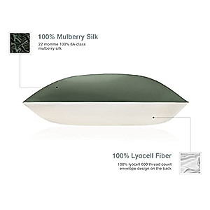DISANGNI 100% Mulberry Silk Silk Pillowcase, Used for Hair and Skin, Envelope Type, Silk on one Side and Tencel on The Other Side, Count 600, 1pc (Green, Queen(50x75cm))