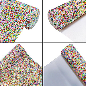 Greatdiy Sparkly Mixed Color Chunky Glitter Faux Leather Roll 12 x 52 inch Shiny Synthetic Leatherette Winter Fabric for Making DIY Bows Crafts (20061#12)