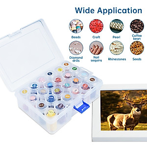 Mlife Diamond Art Painting Storage Containers, 1 Pack 24 Jars Diamond Art Storage Containers with Label, Diamond Art Accessories Organizers for Jewelry Beads,Diamond Dots,Small Gem, Diamond Storage