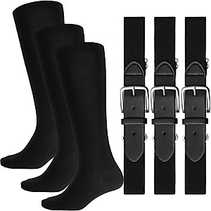 SATINIOR 3 Pairs of Baseball Socks & 3 Belts Combo Youth & Adult Baseball/Softball Belt & Socks Combo Set (Black, S/M) Small-Medium